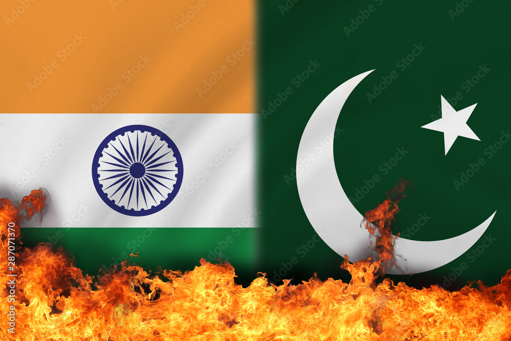 flags of india and pakistan on fire Stock Photo | Adobe Stock