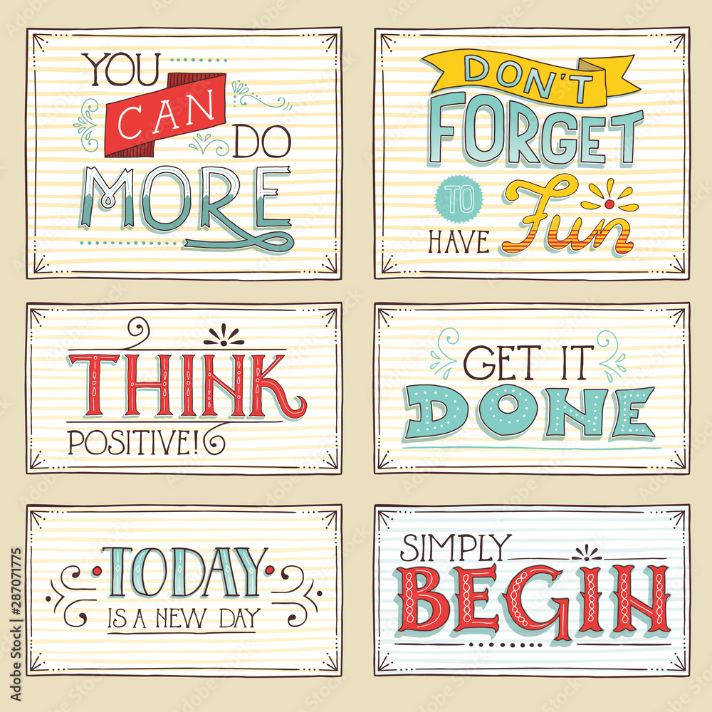Vintage Style Hand Drawn Short Positive Inspirational Quotes Doodle ...