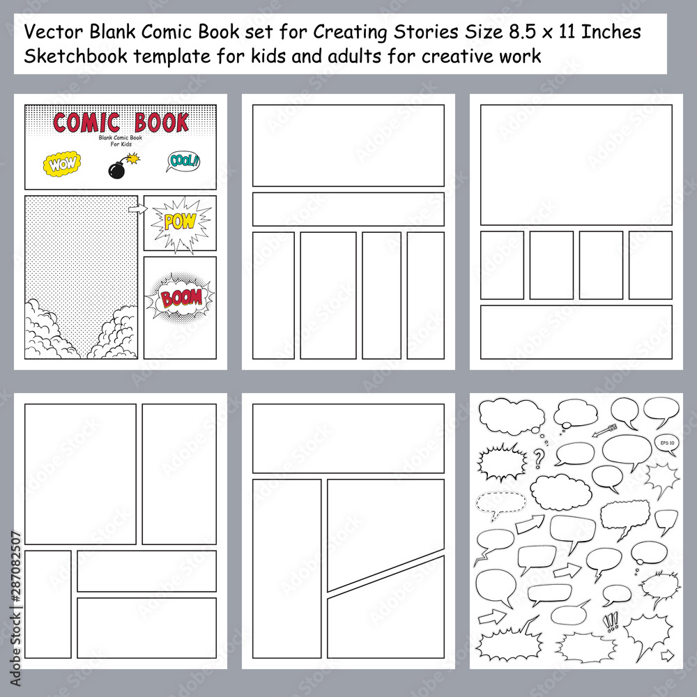 comic book Blanks set, text speech bubbles , Comic magazine cover ...
