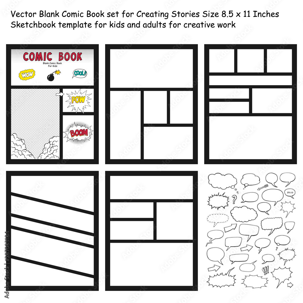 comic book Blanks set, text speech bubbles , Comic magazine cover ...