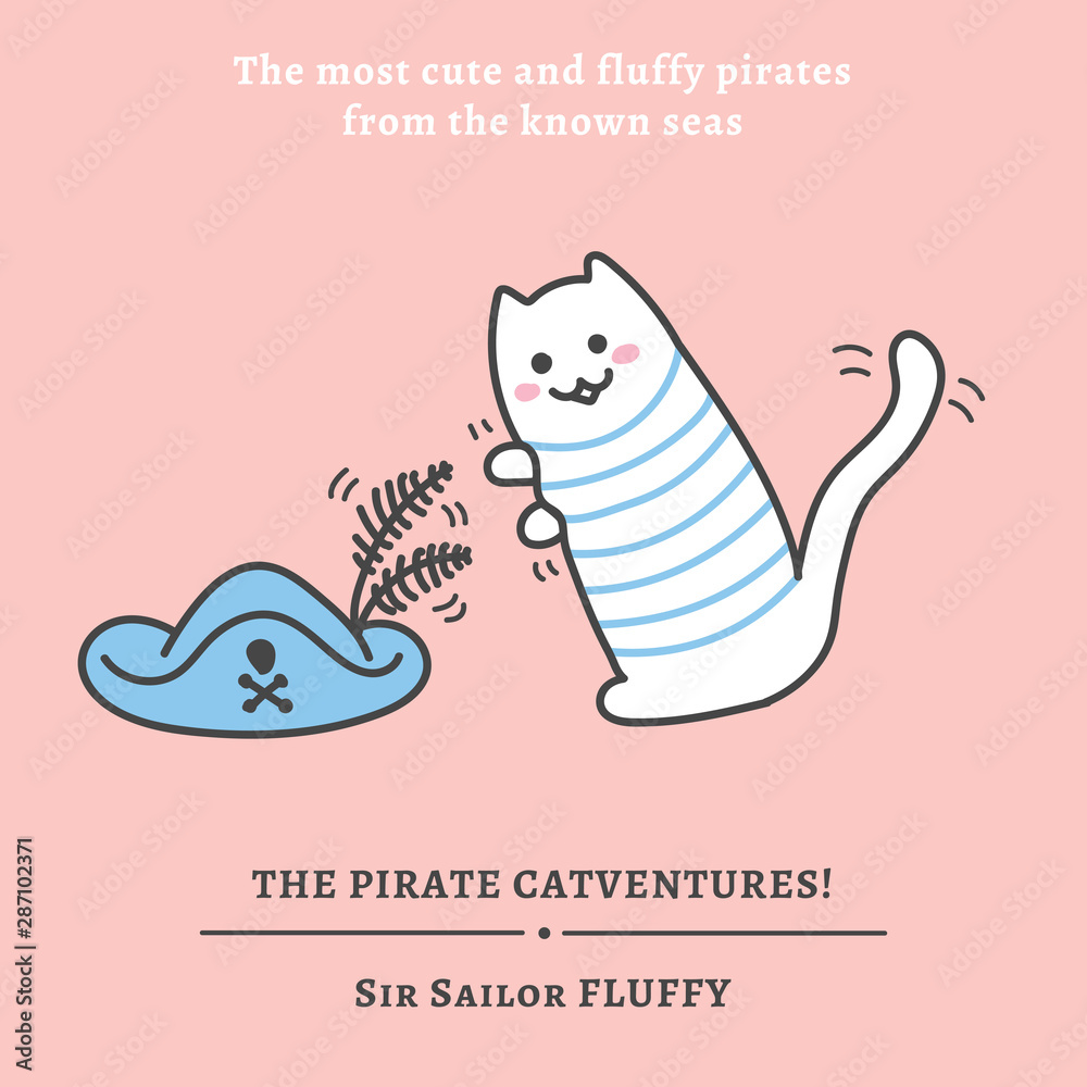 Kawaii pirate cats, super cute and fluffy, happy cartoon characters in ...