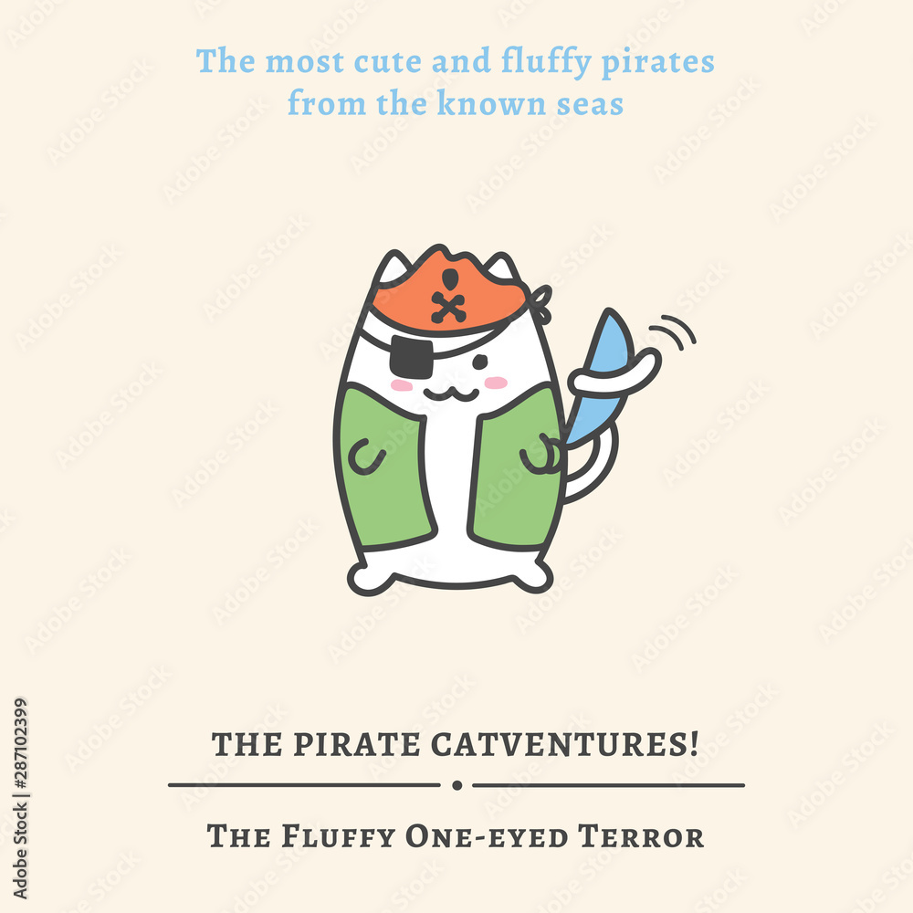 Kawaii pirate cats, super cute and fluffy, happy cartoon characters in ...