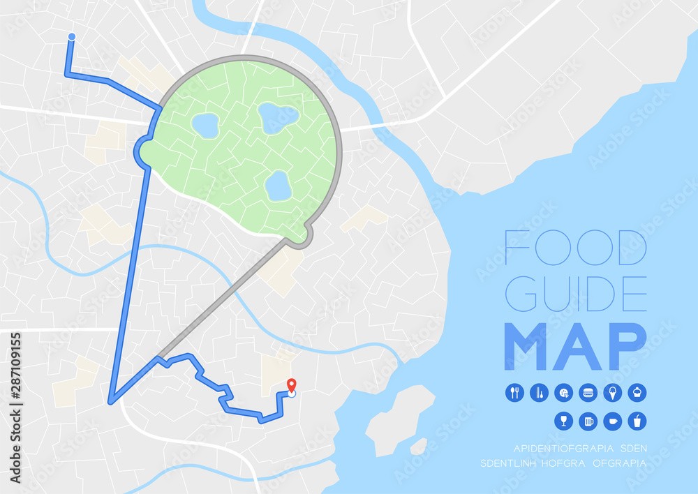 Food and dessert guide direction map travel with icon concept, Ice ...
