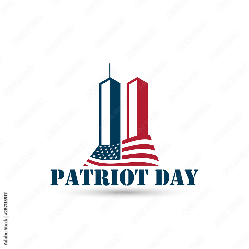 Patriot Day logo with Twin Towers on american flag, Stock Vector ...