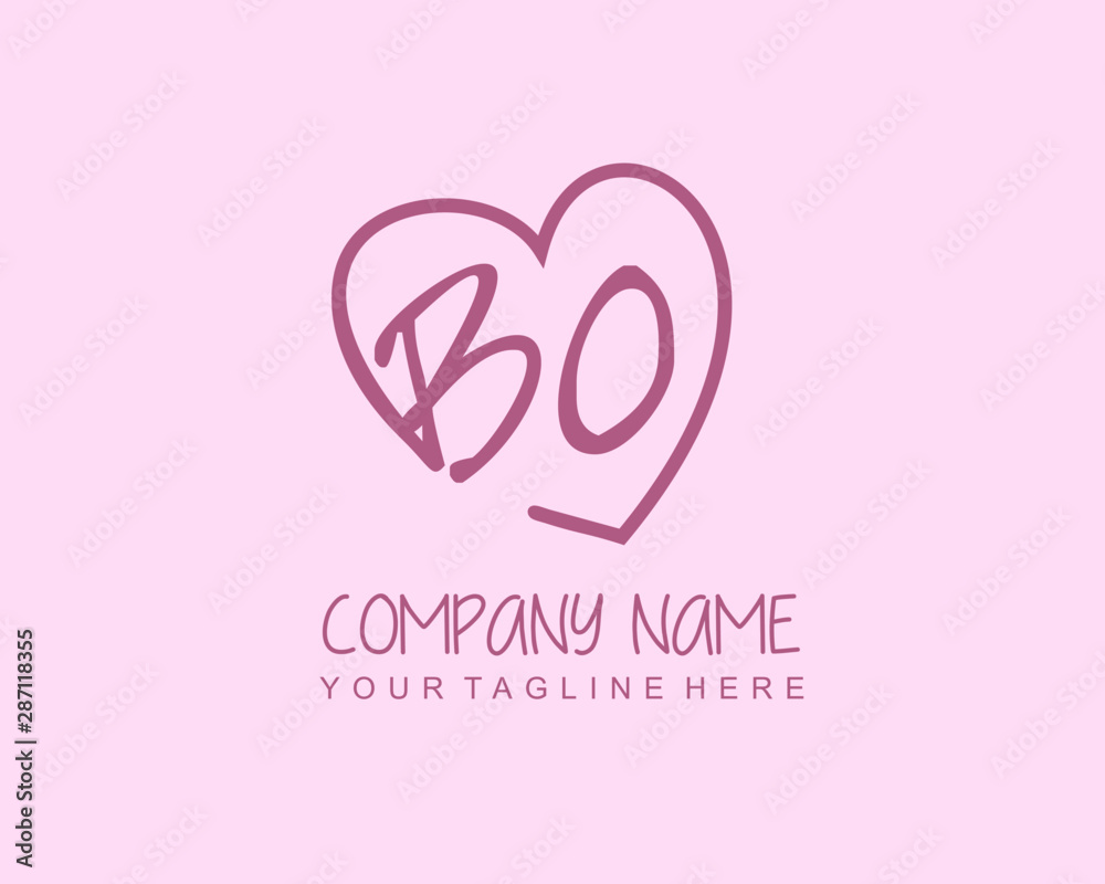 Initial BO letter handwriting logo with heart template vector Stock ...