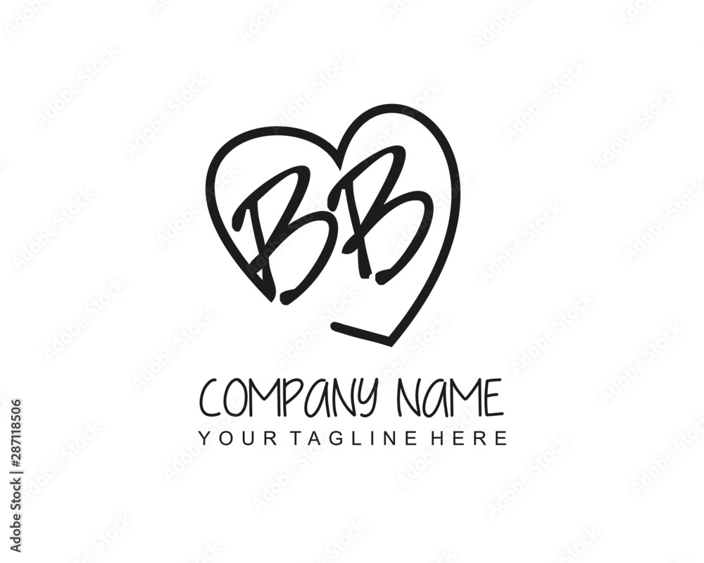 Initial BB letter handwriting logo with heart template vector Stock ...