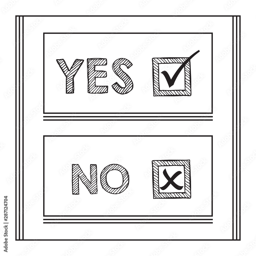 Black striped Yes and No words, check mark and cross symbol in ckeck ...