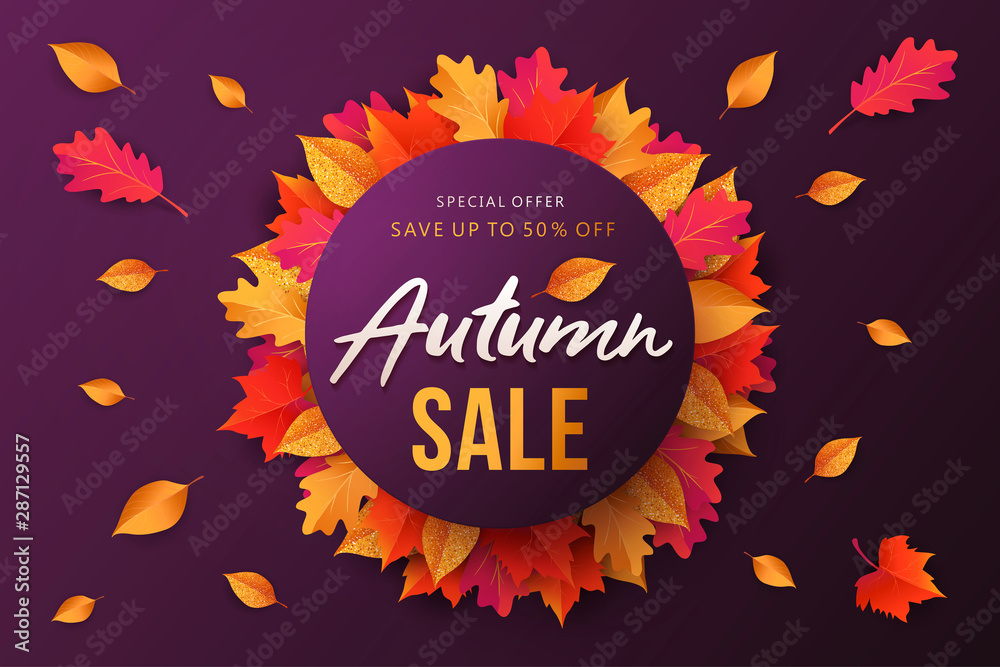 Autumn Sale background, banner, poster or flyer design. Vector ...