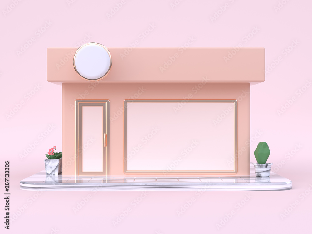pink cream building store cartoon style 3d rendering Stock Illustration ...