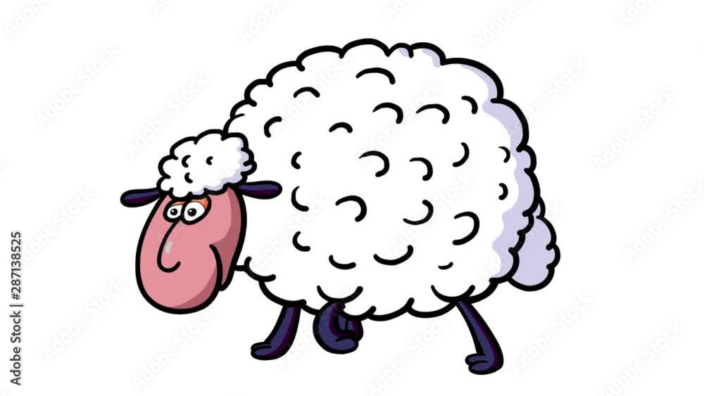 Cartoon sheep white character moves with mask – walking, sitting ...
