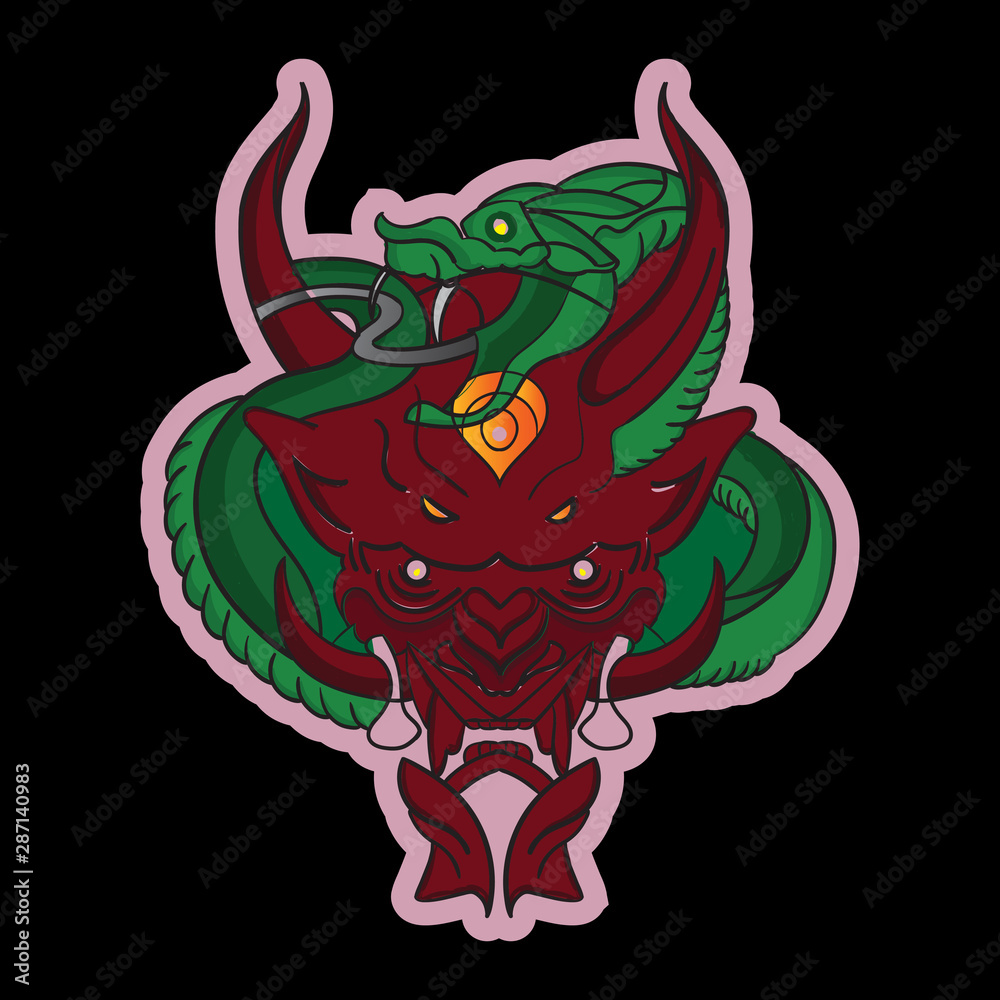 Demon goat Baphomet with snake. Satanic symbol. Outline vector ...