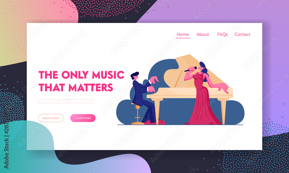 Opera Performance on Stage Website Landing Page. Pianist Playing ...