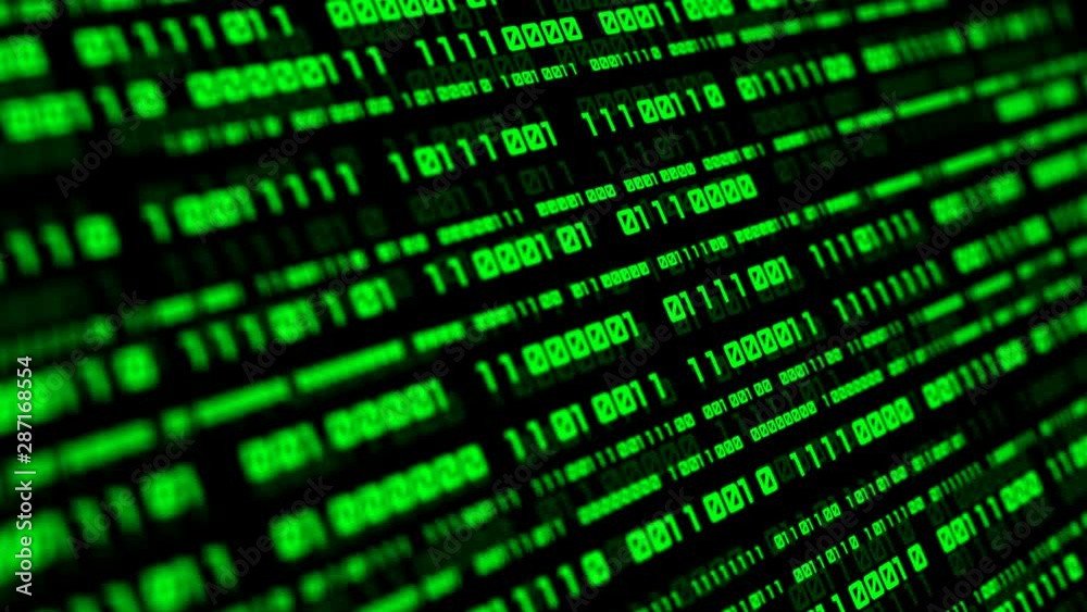 Binary code background with digits on screen. Algorithm binary, data code, decryption and ...