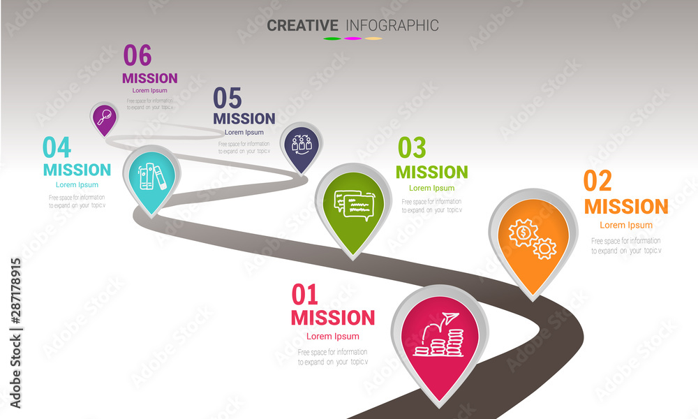 Infographic template with numbers 6 option can be used for workflow ...