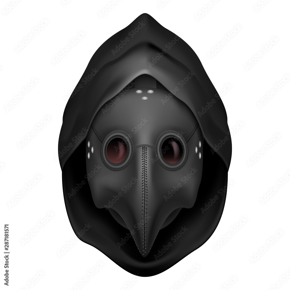 Plague Doctor Head Profile, with Bird Mask and Hood. Medieval Death ...