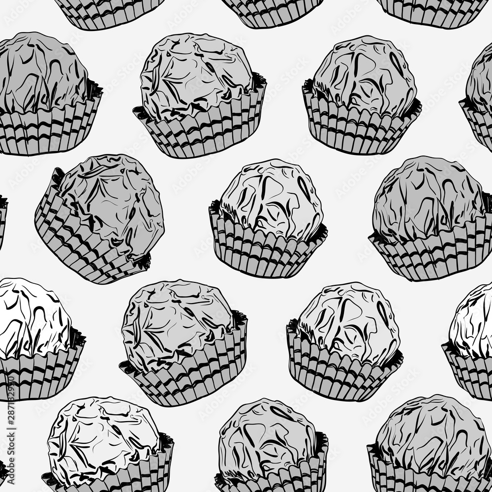 Seamless pattern Candy chocolate truffles in foil and paper cup ...