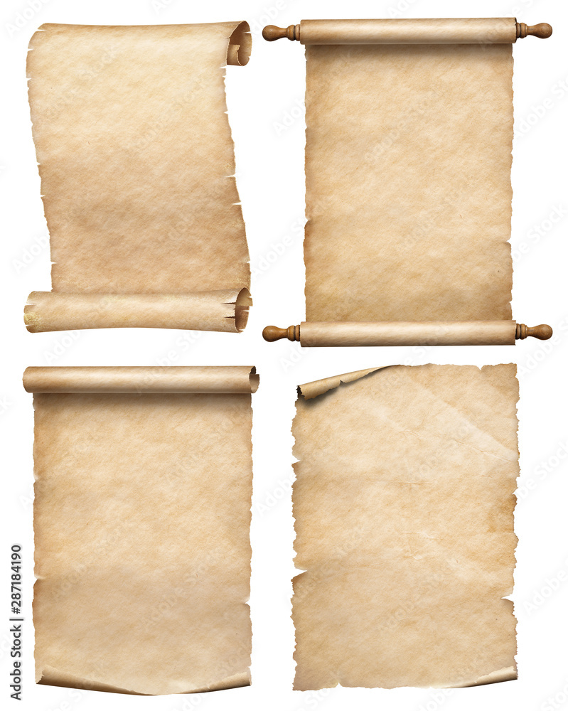 paper or old parchment scrolls set isolated on white Stock Photo ...