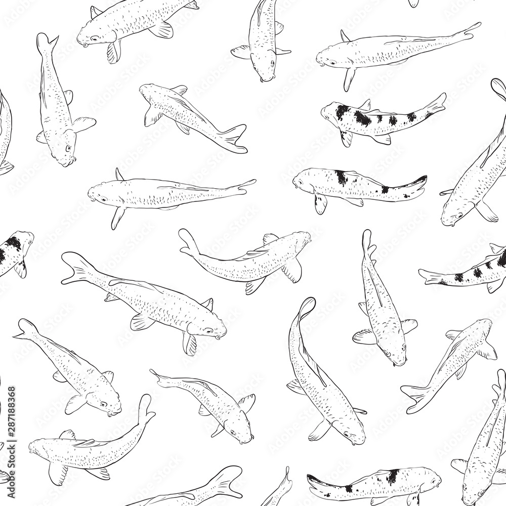 Seamless pattern Koi carp nishikigoi literally brocaded carp. Common ...