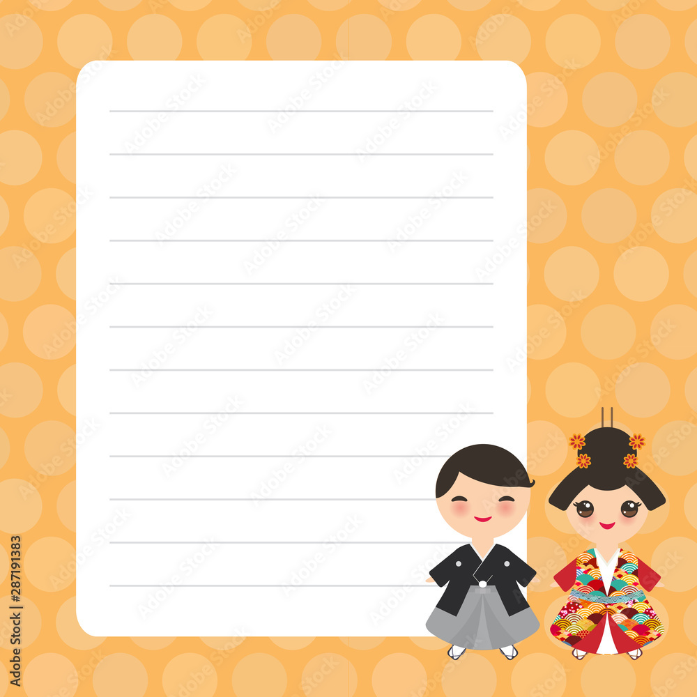 Japanese boy and girl in national costume. kimono, Cartoon children ...