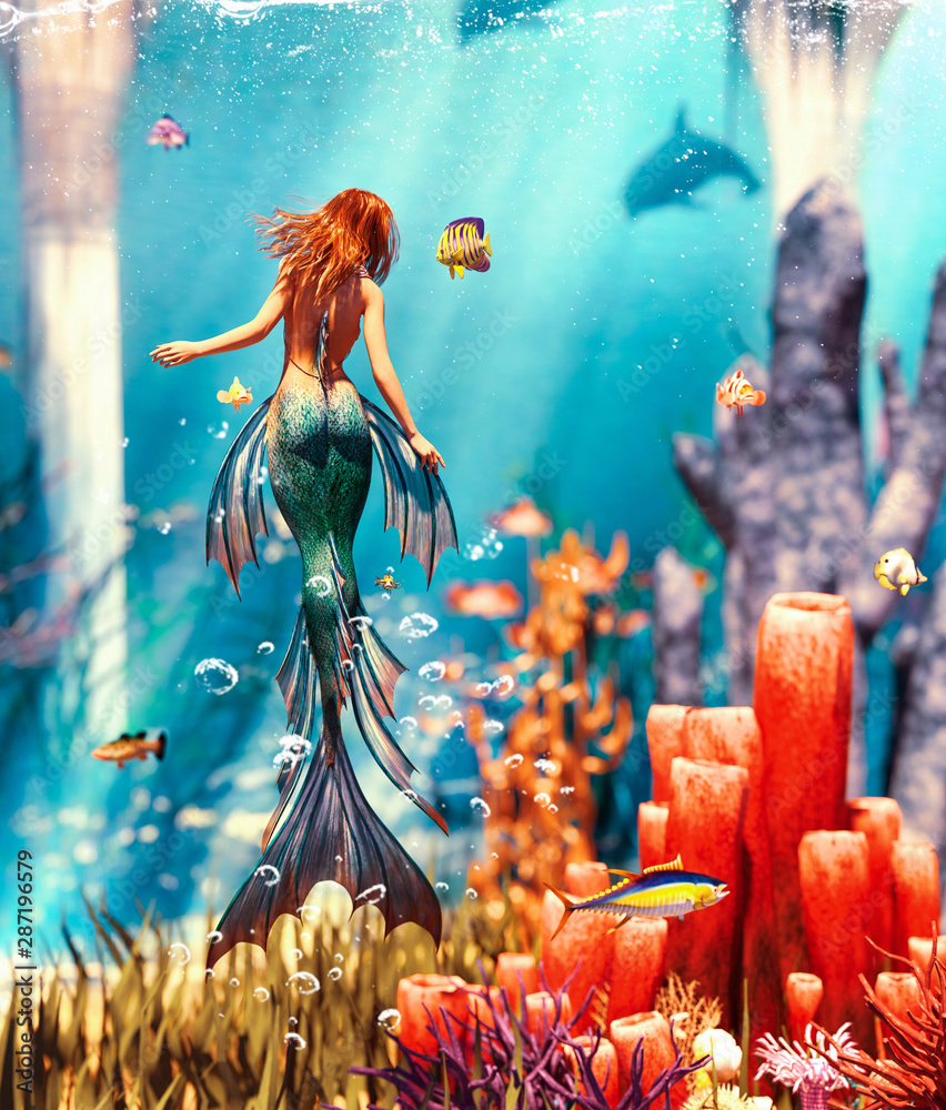 3d Fantasy mermaid in mythical sea,Fantasy fairy tale of a sea nymph,3d ...