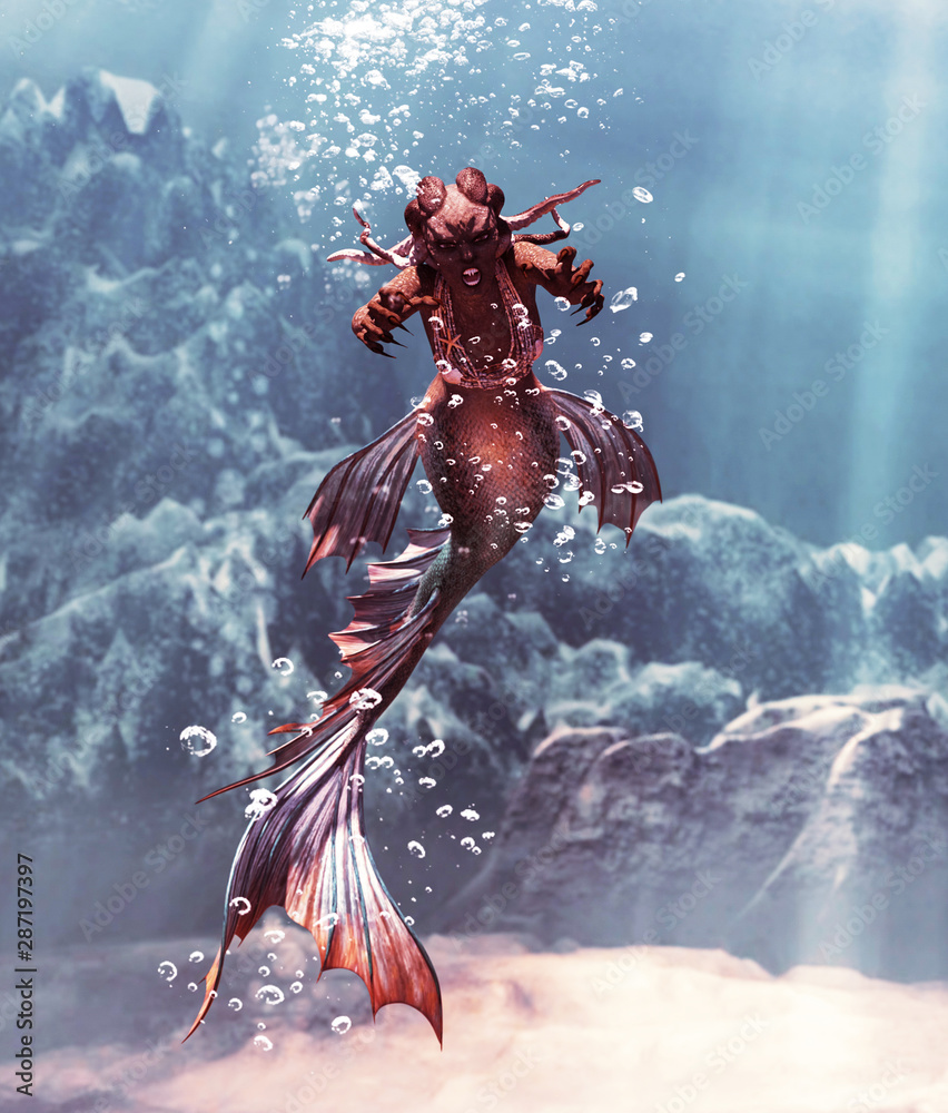 3d Fantasy horror of mermaid in mythical sea,Fantasy fairy tale of a ...