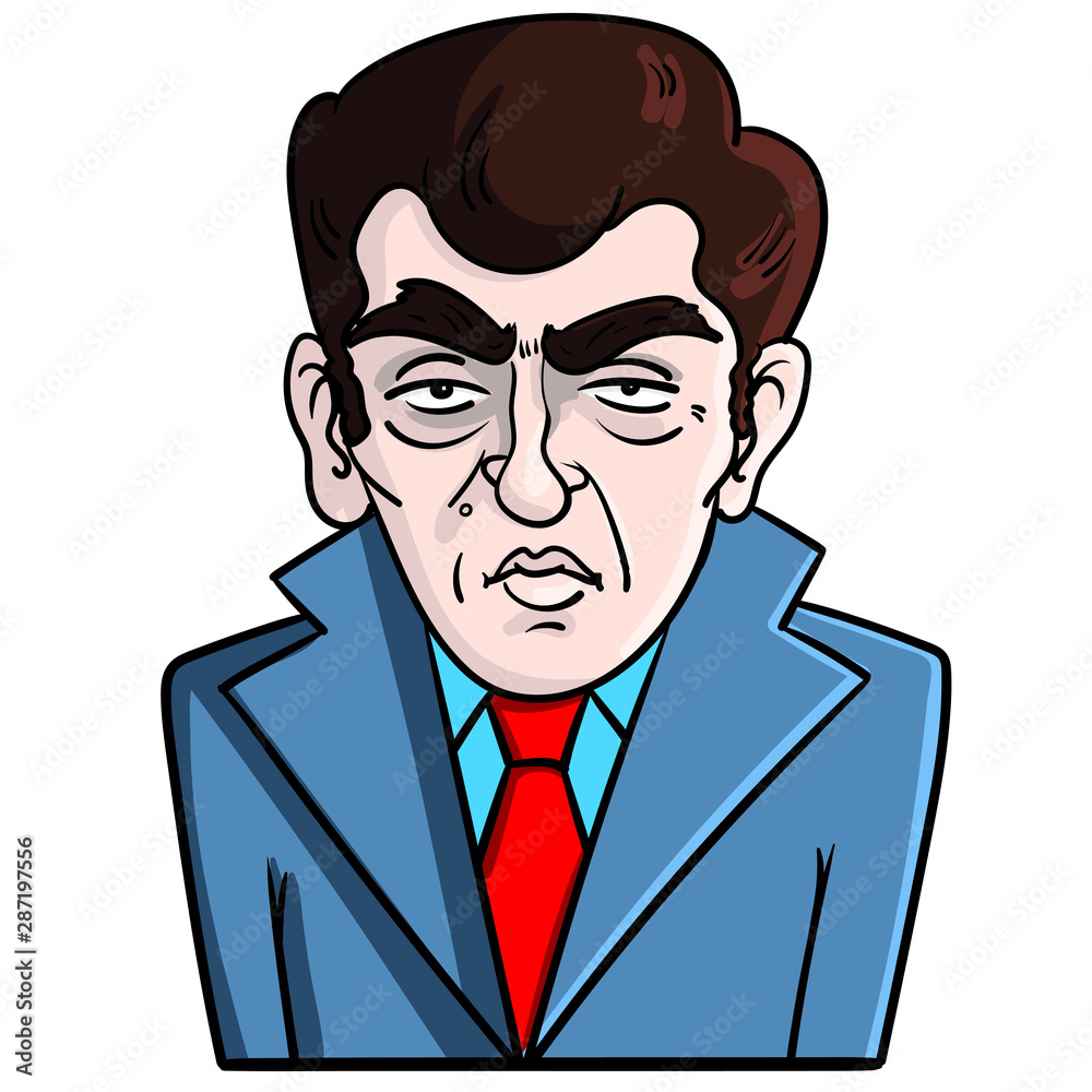 dangerous mafia boss with suit from the front. face, illustration ...