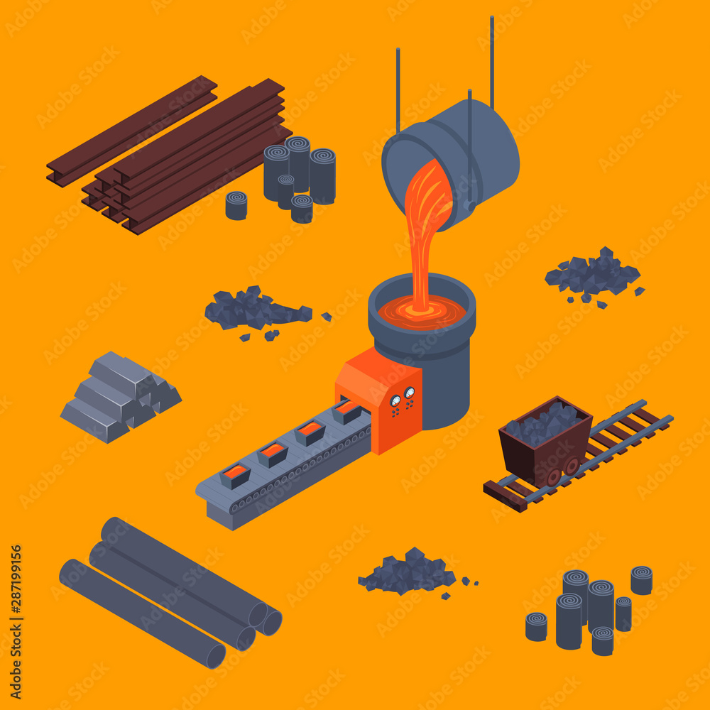 Metallurgical Process Sign 3d Icon Set Isometric View. Vector Stock ...