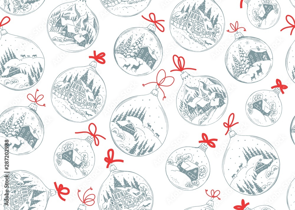 Seamless holiday pattern with Christmas balls and red bows, vector ...