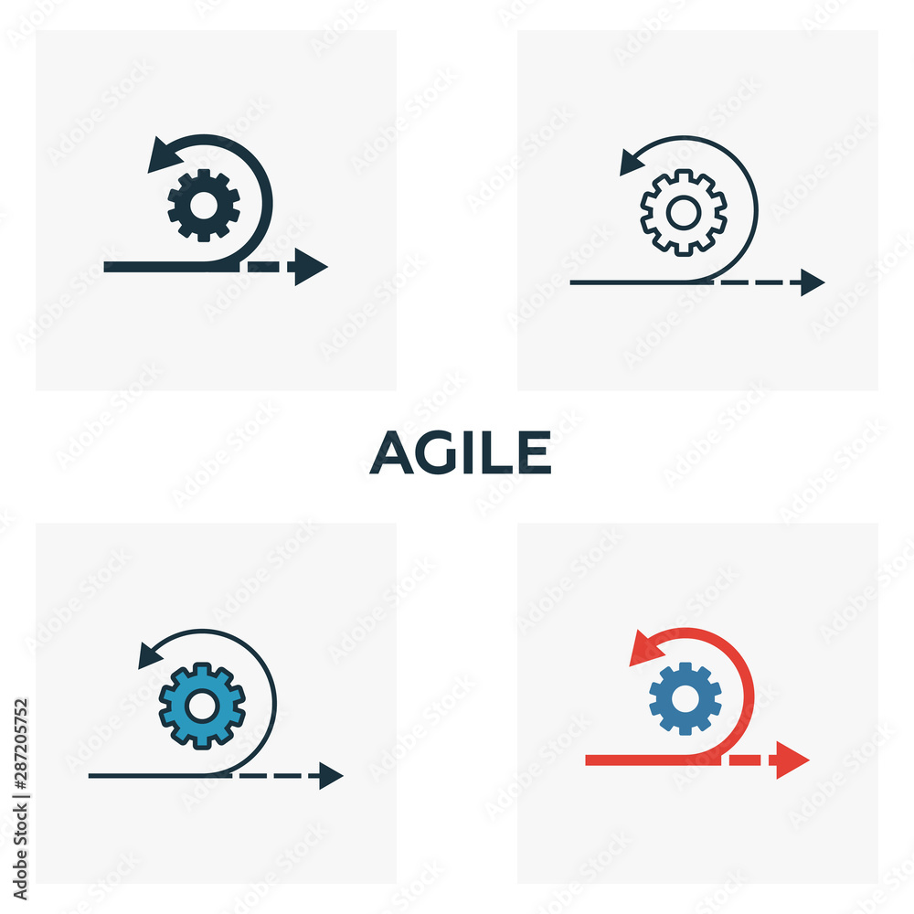 Agile icon set. Four elements in diferent styles from content icons collection. Creative agile ...