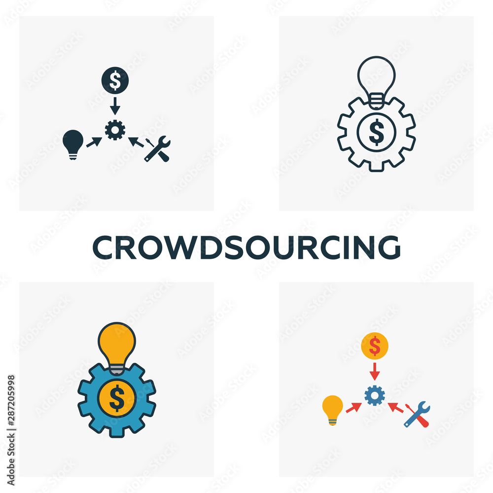 Crowdsourcing icon set. Four elements in diferent styles from content ...