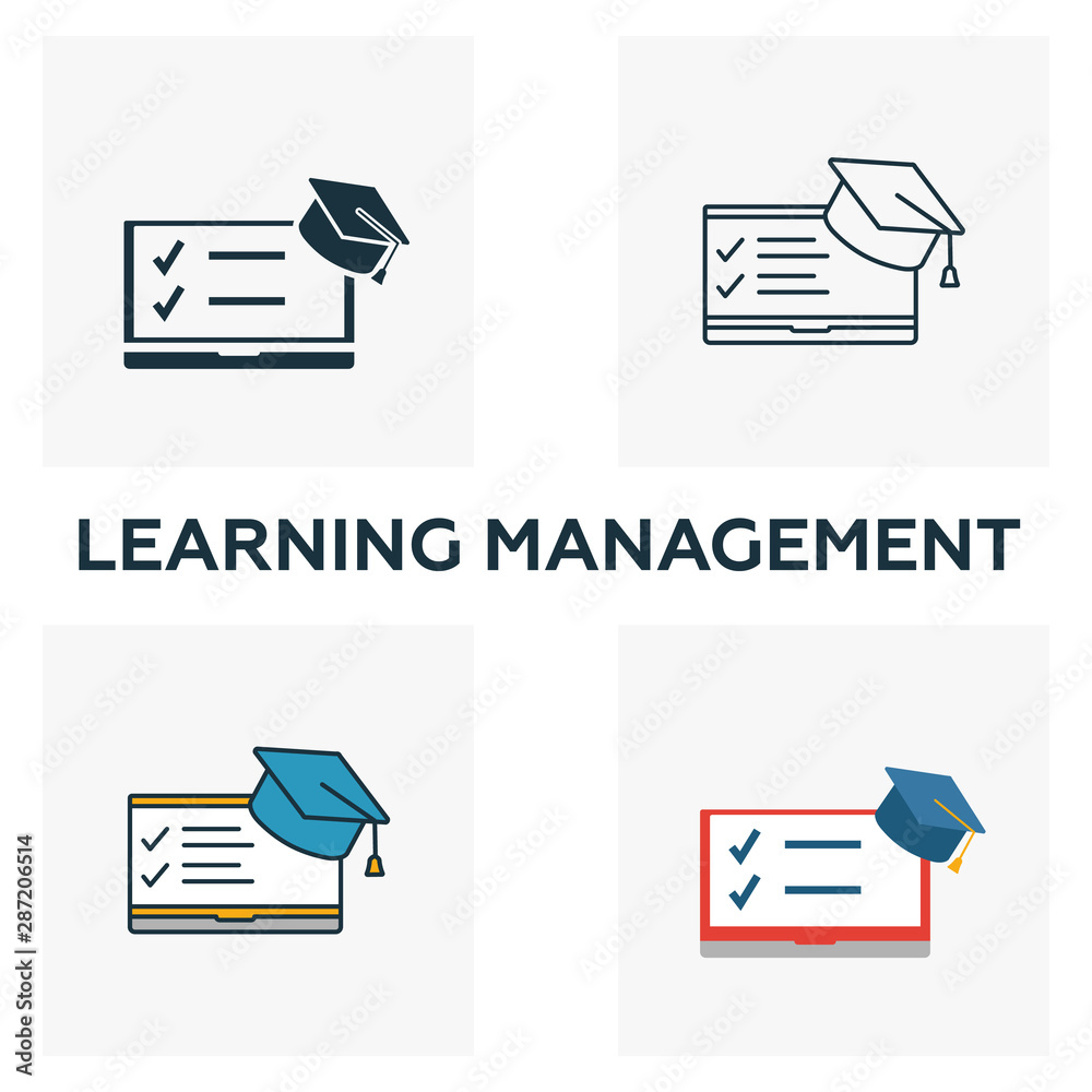Learning Management icon set. Four elements in diferent styles from ...