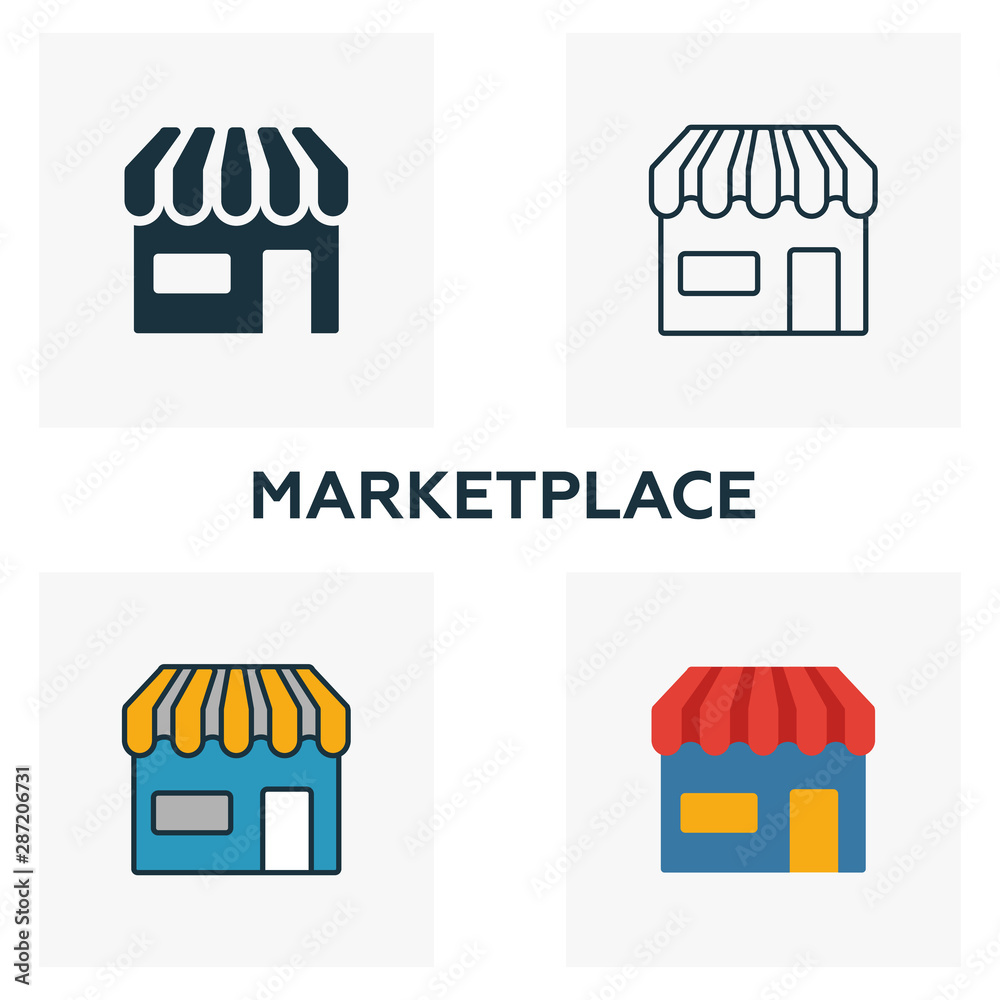 Marketplace icon set. Four elements in diferent styles from ...