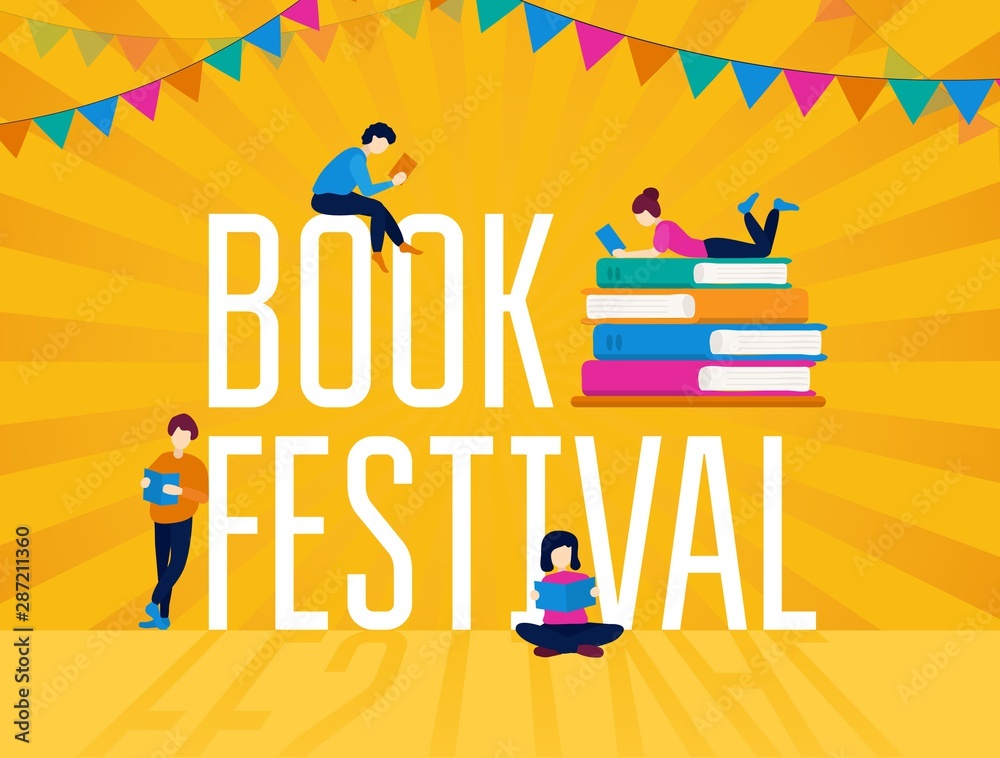 Book festival colorful poster with festive garland vector illustration ...
