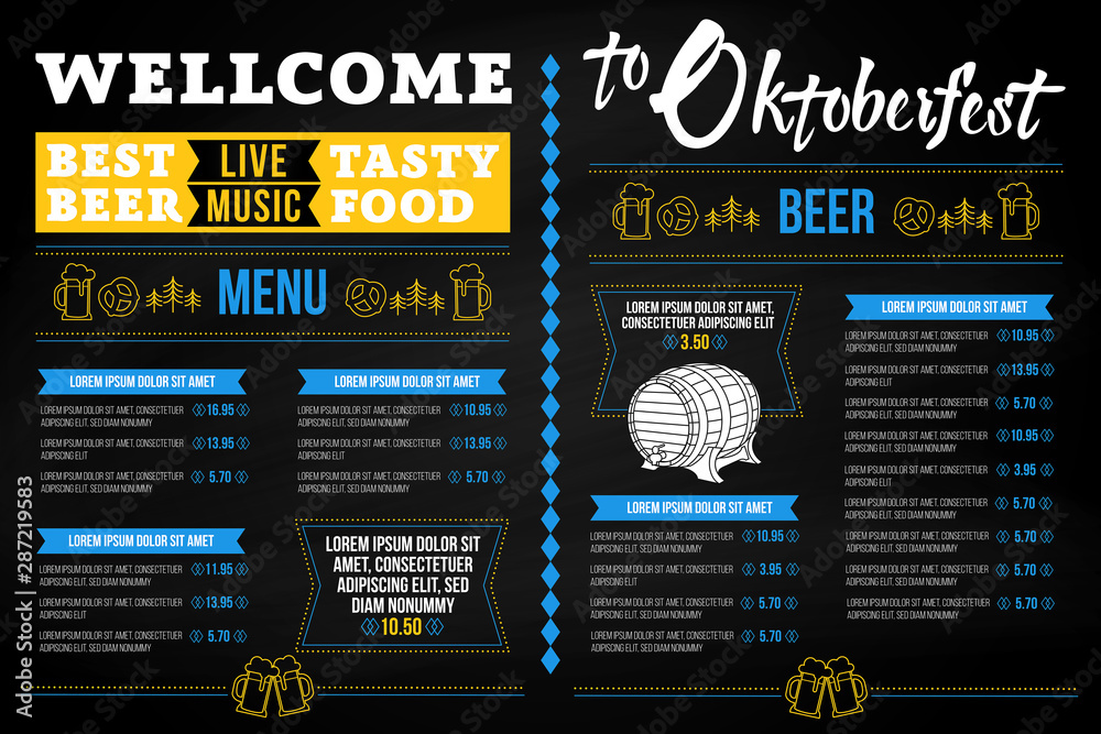 Oktoberfest pub menu template in a modern minimalist style with ...
