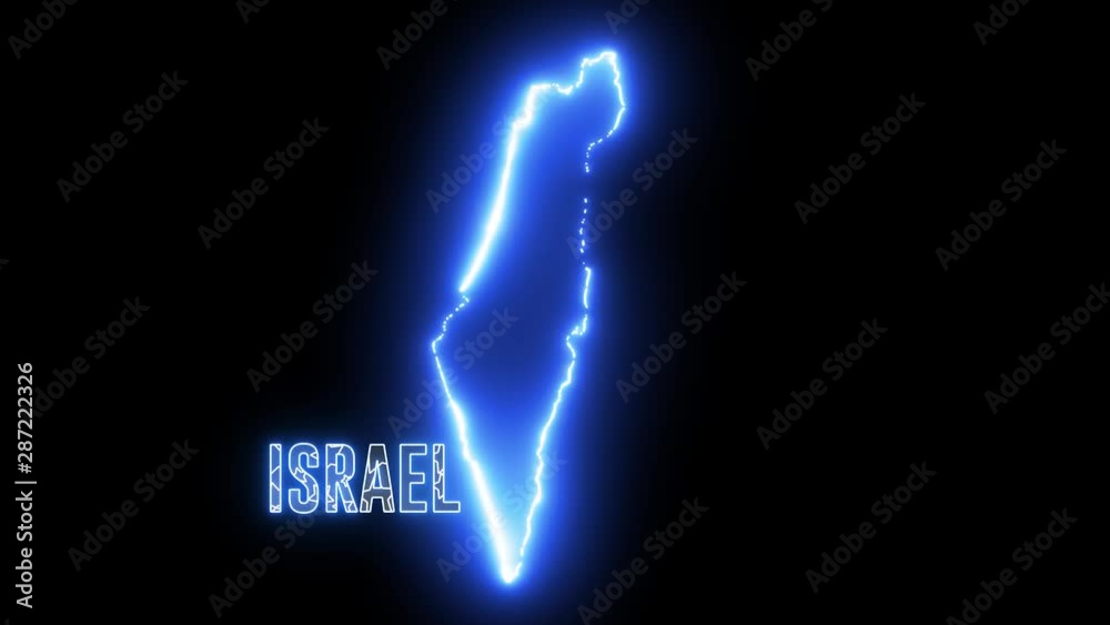 Creative Israel neon electric map. Shiny glowing outline of Israel ...