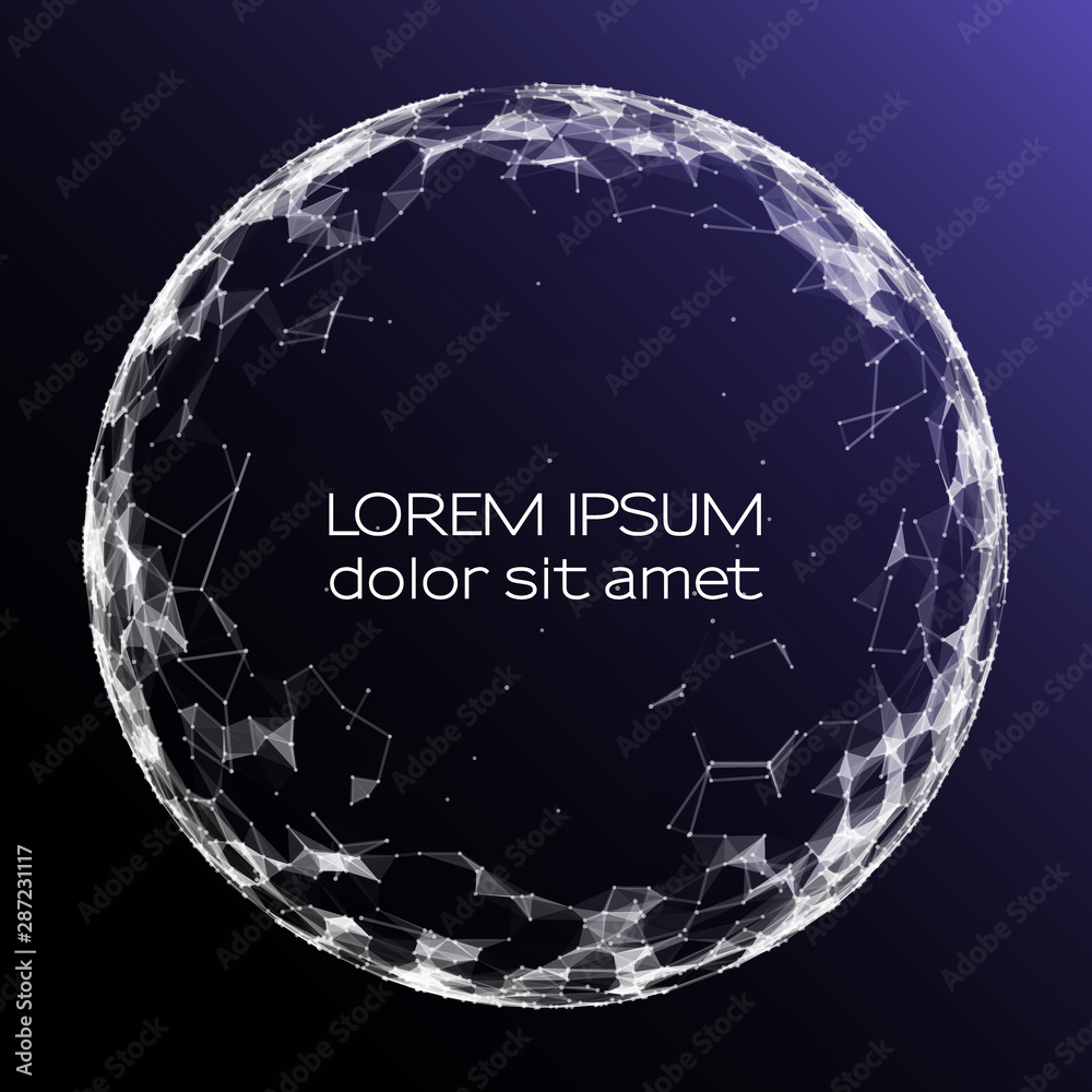 Abstract Vector Colorful Mesh Sphere On Black Background Big Data Plexus Effec Futuristic