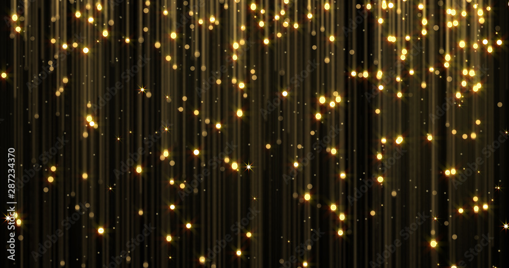 Golden rain, gold glitter particles with magic light sparks falling ...