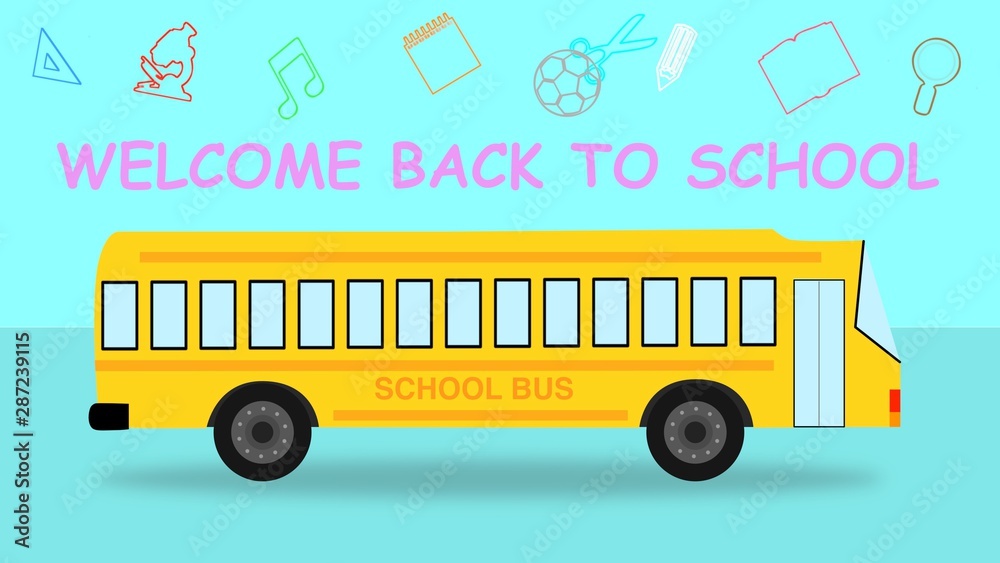 Back to school flat style colourful School Bus. School Bus on two-tone ...