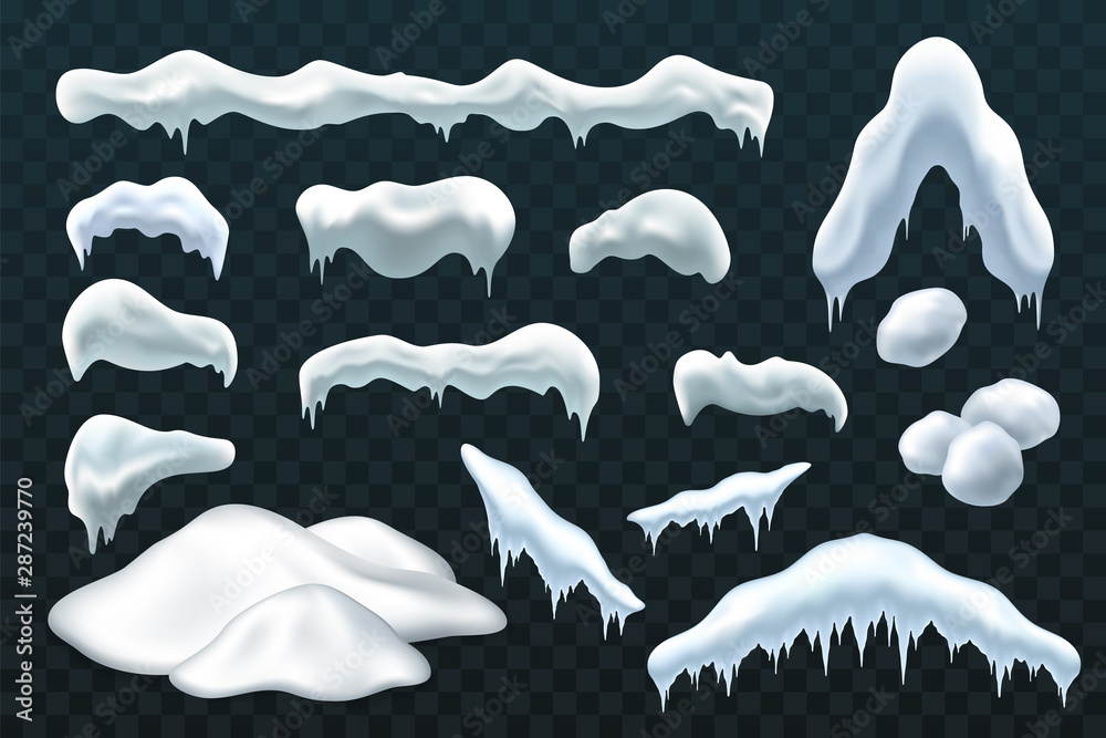 Snow ice set Winter roof cap design. White blue snow ball template ...