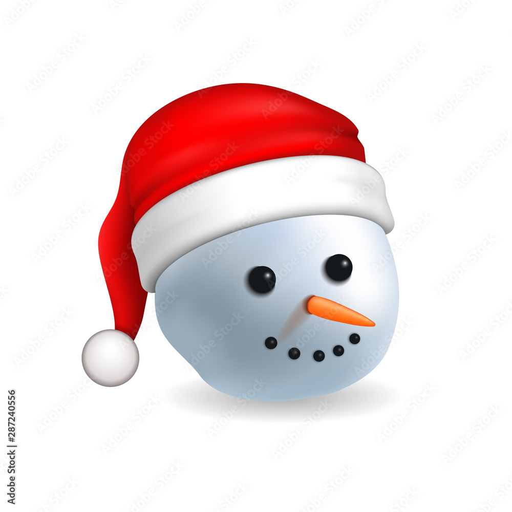 Snowman face 3D. Realistic snowman head isolated white background ...