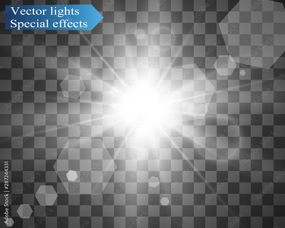 White beautiful light explodes with a transparent explosion. Vector ...