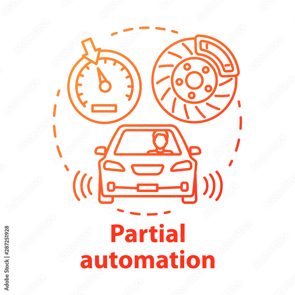 Partial automation concept icon. Vehicle with cruise control and ...