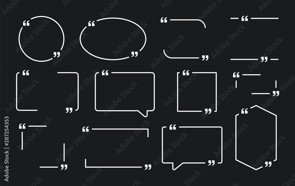 Quote box frame, big set. Quote box icon. Texting quote boxes. Blank ...