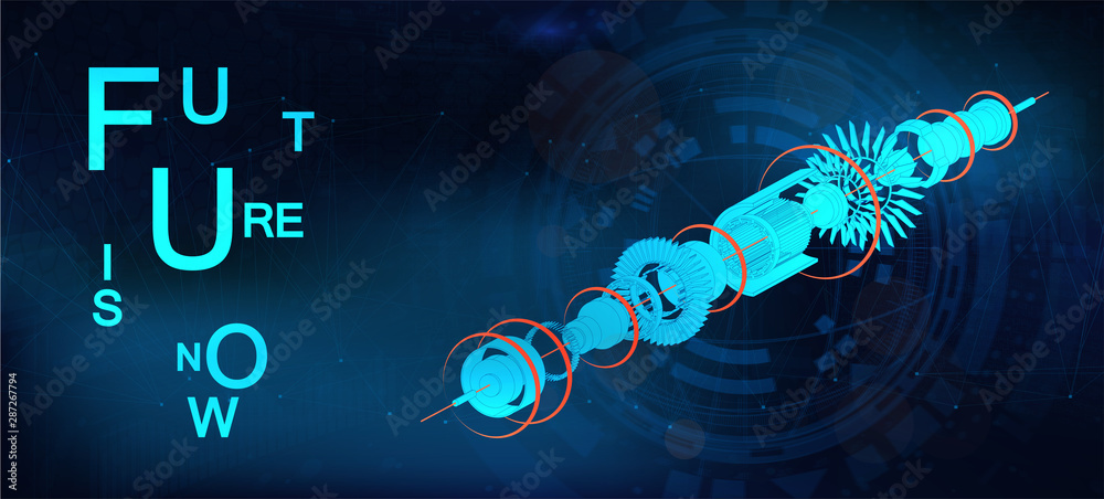 Abstract background gear wheel in isometric with text - Future is now ...