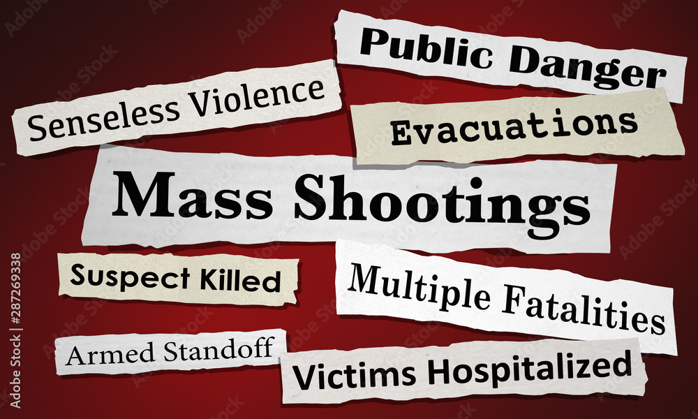 Mass Shootings Newspaper Headlines Public Safety Danger 3d Illustration ...