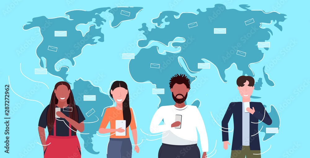 people using smartphones mobile messenger application chatting online ...