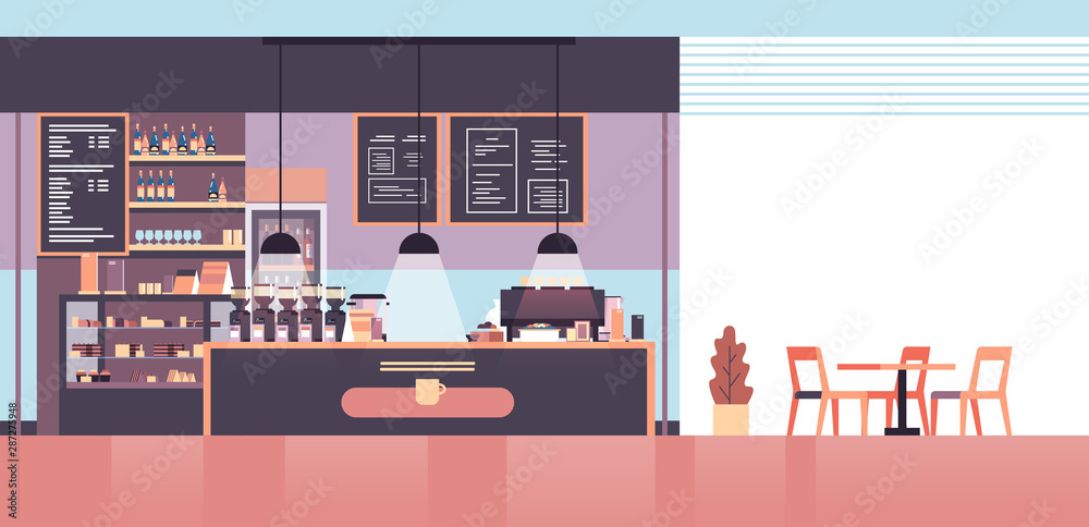modern cafe interior empty no people restaurant cafeteria design flat ...
