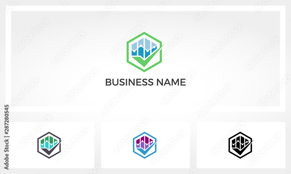Hexagon With Bar Chart And Tick Mark Inside It Logo Stock Vector ...