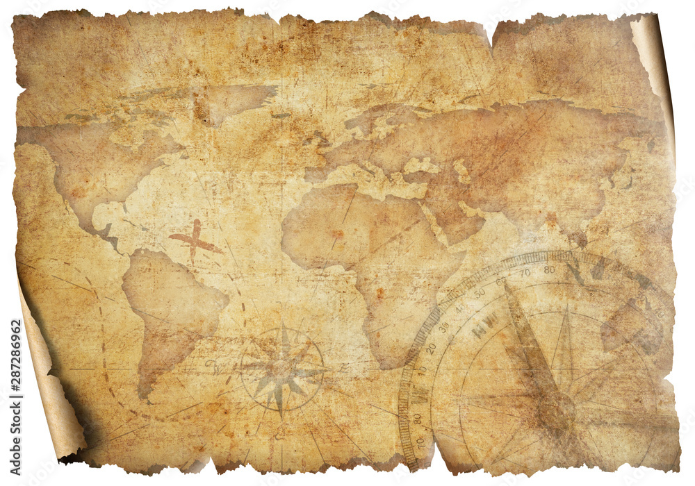 Vintage old travel world map isolated on white. Based on image ...