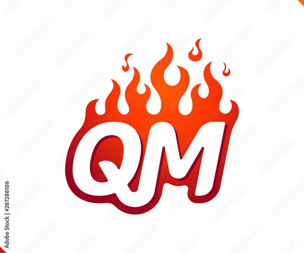 Uppercase initial logo letter QM with blazing flame silhouette, simple ...